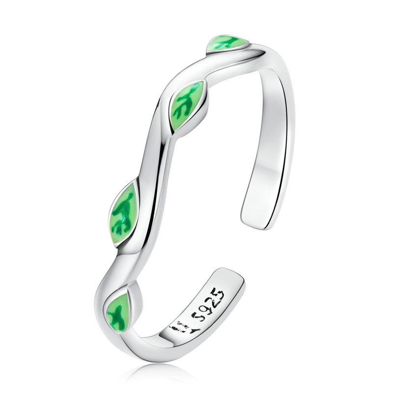 925 Sterling Silver Adjustable Green Leaf Ring – gabi-jewelry