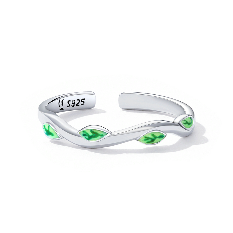 925 Sterling Silver Adjustable Green Leaf Ring – gabi-jewelry